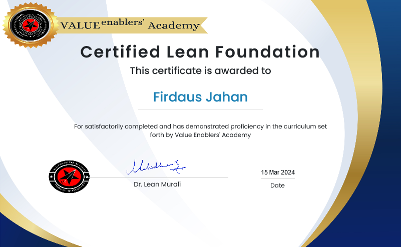 Firdaus Jahan Certified Lean Foundation